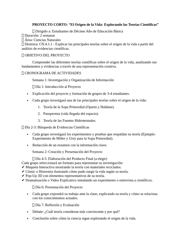 Proyecto CCNN II Trimestre | PDF | Abiogénesis | Teoría