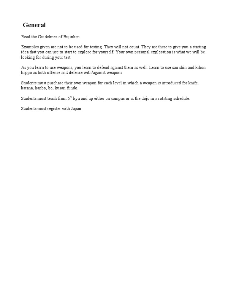 Bujinkan Kyu Rank Requirements | PDF | Combat Sports | Sports