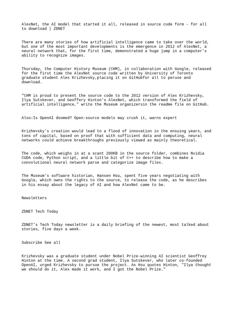 AlexNet, The AI Model That Started It All, Released in Source Code Form - For All To Download ...