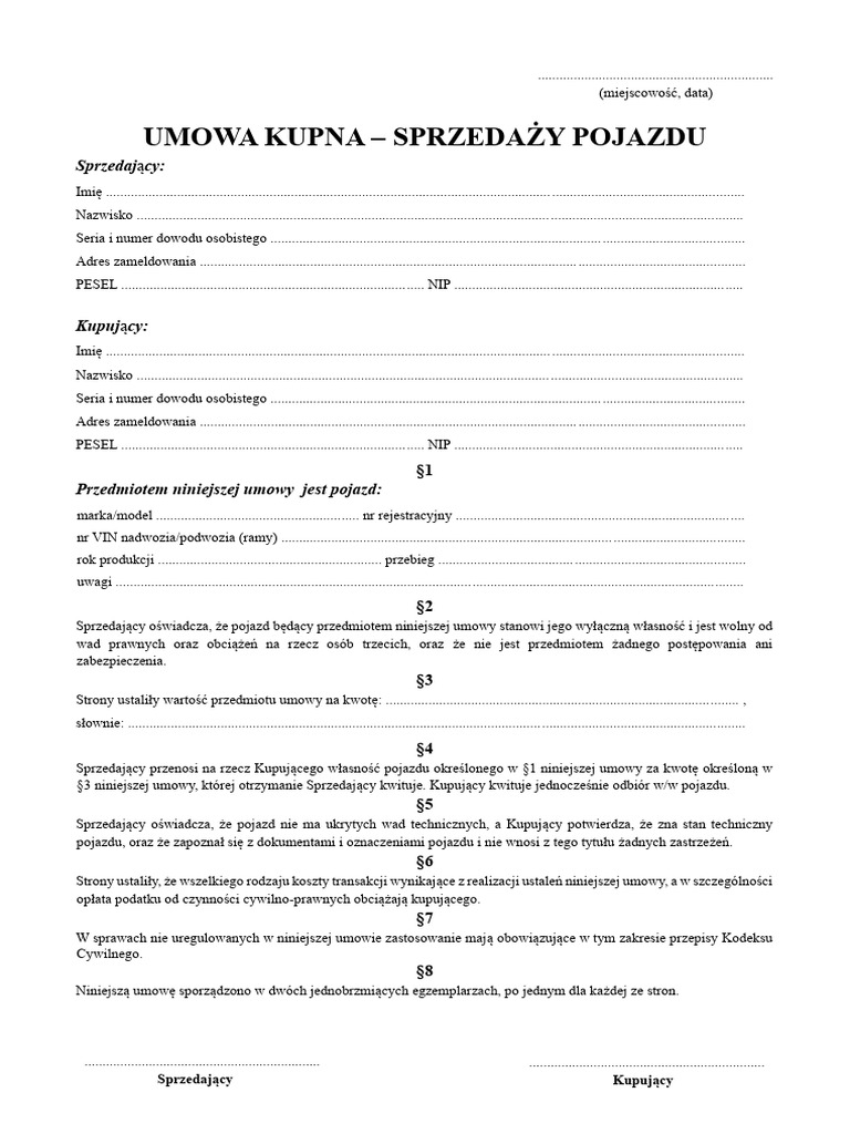 Umowa Kupna Sprzedazy | PDF