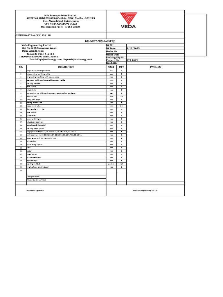 Returnable Tools Delivery Challan | PDF | Manufactured Goods ...