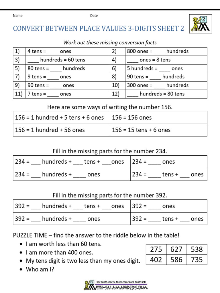 Convert Between Place Values 3 Digits 2 | PDF