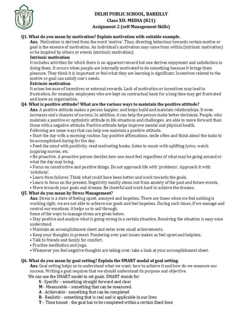 Assignment Unit2 Self Management Skills | PDF | Personality Disorder | Motivational