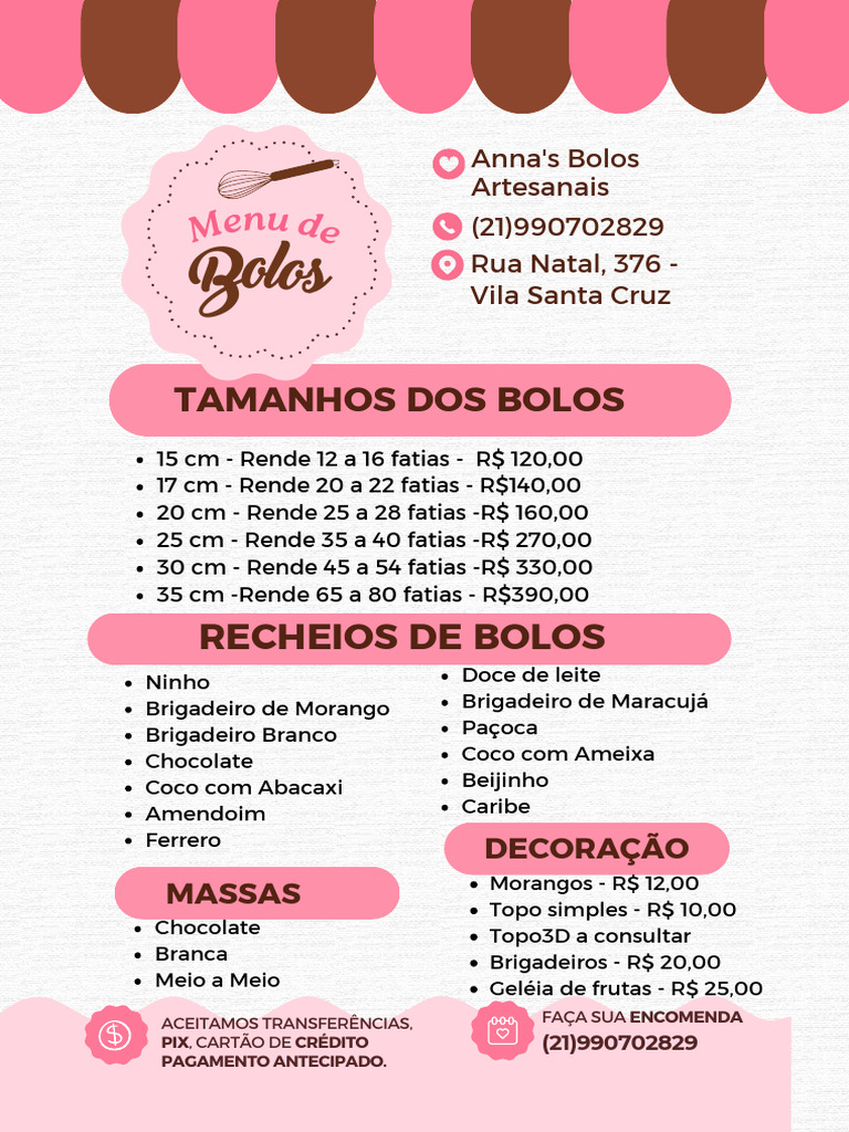 Menu de Bolos Confeitaria Moderno Rosa Marrom a4_20250325_105009_0000 | PDF
