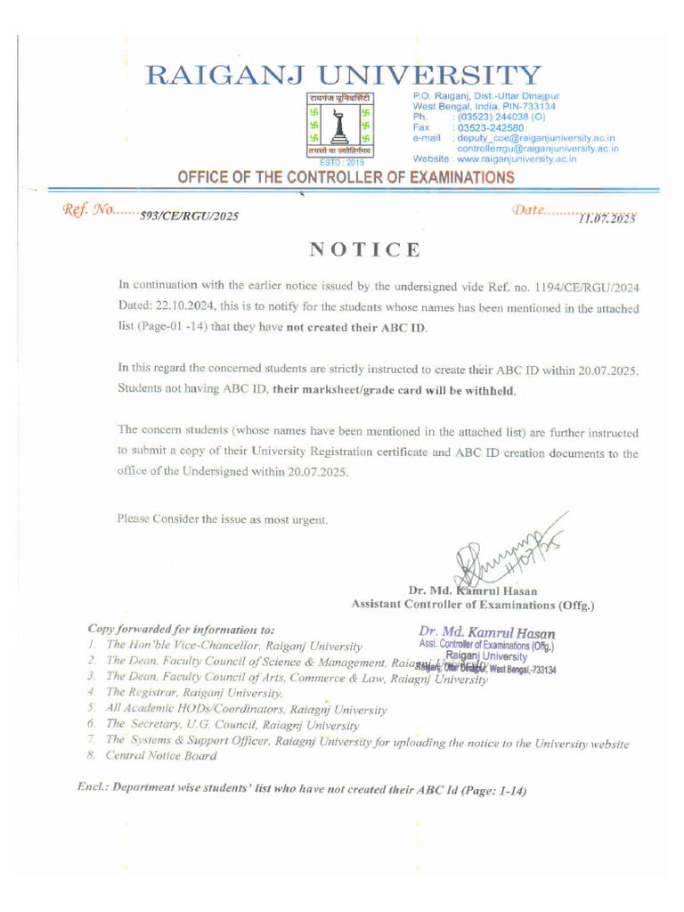 Notice Regarding ABC ID 11.07.2025 | PDF | Academic Degree