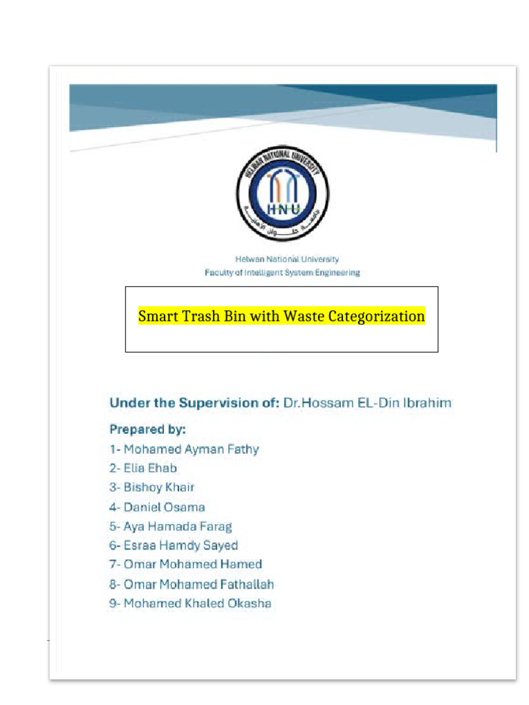 Smart Trash Bin Project Report | PDF | Waste | Servomechanism