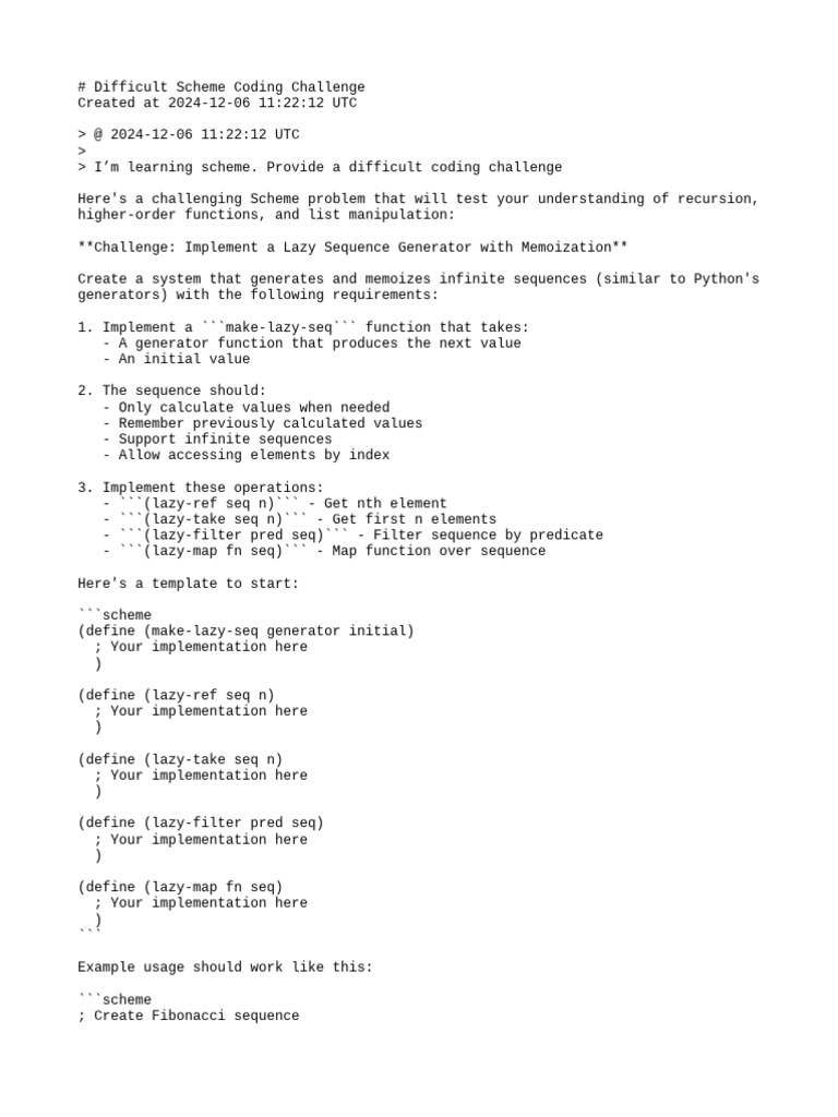 Difficult Scheme Coding Challenge | PDF | Software Development | Functional Programming