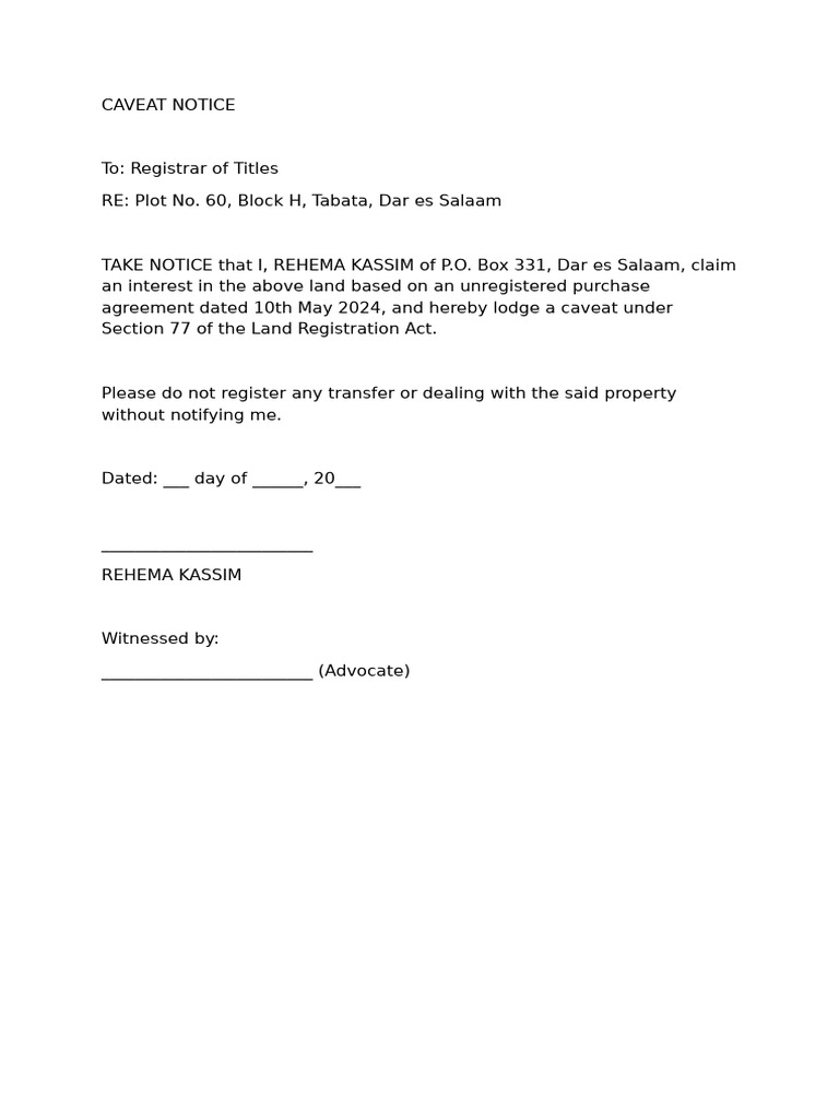 Caveat Notice | PDF