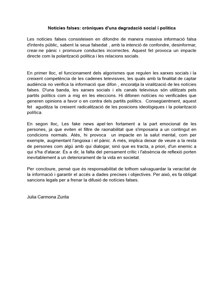Carta Al Director. Julia | PDF