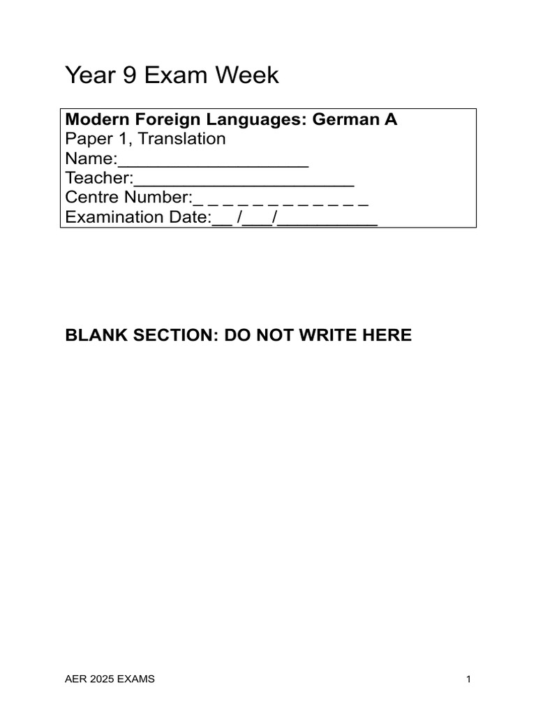 Year 9 German Exam Translation Tasks | PDF | Linguistics