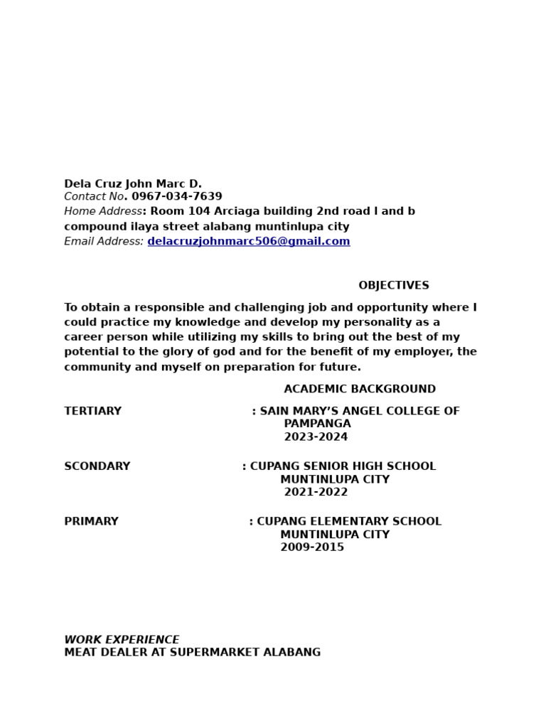 John Marc Dela Cruz Resume 2023 | PDF