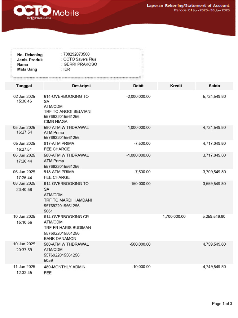 OCTO Savers Plus Account Statement | PDF | Banking | Computing