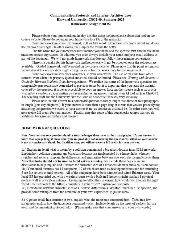 HarvardCSCI40 - Homework - 2 Summer 2025 Sv13 | PDF | Computer Network ...