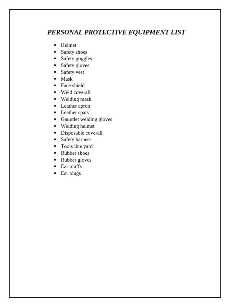 Personal Protective Equipment List | PDF