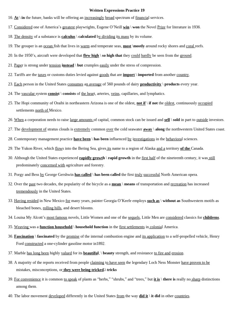 Revising Written Expressions Practice | PDF | The United States