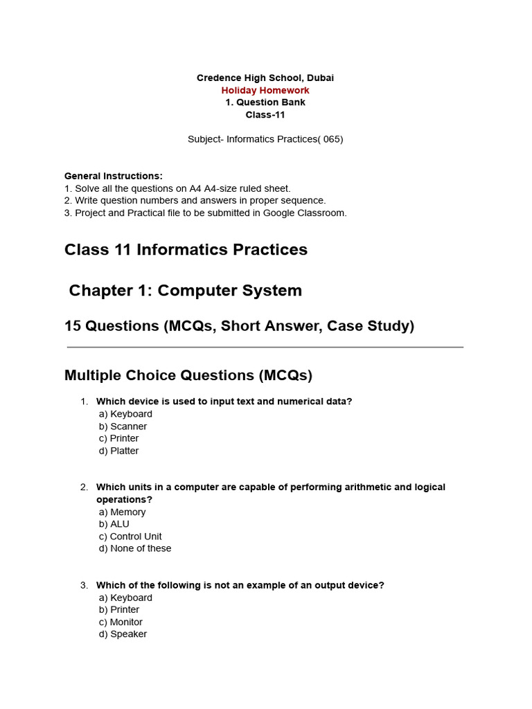 G11 IP Holiday Homework | PDF | Computer Hardware | Computing