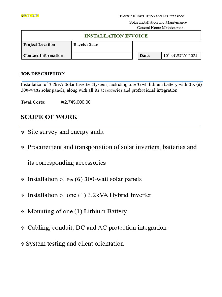3.2kva Hybrid Inverter System With One 3kwh Mstech | PDF | Power ...
