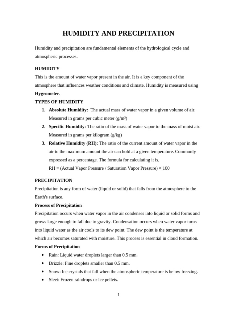 Lecture Note Humidity and Precipitation | PDF | Precipitation | Humidity