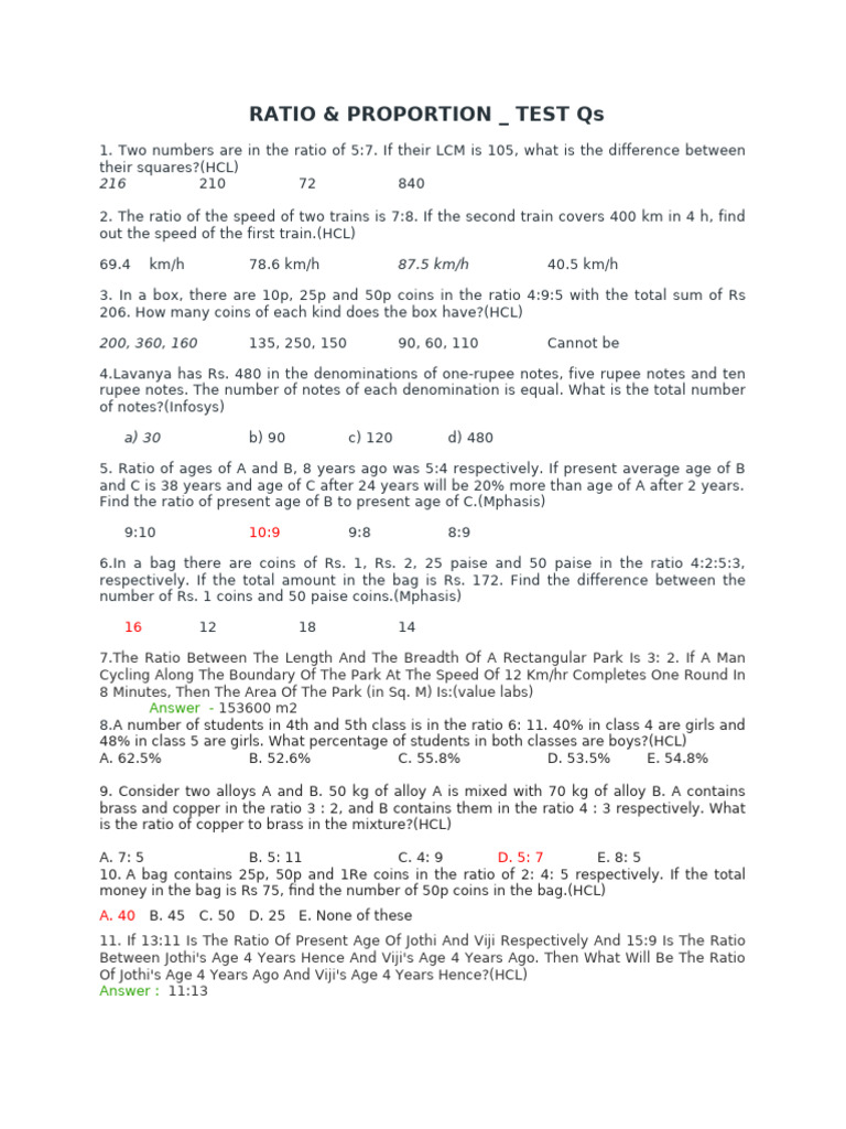 T - 2 - Ratio and Proportion - TEST Qs | PDF | Ratio