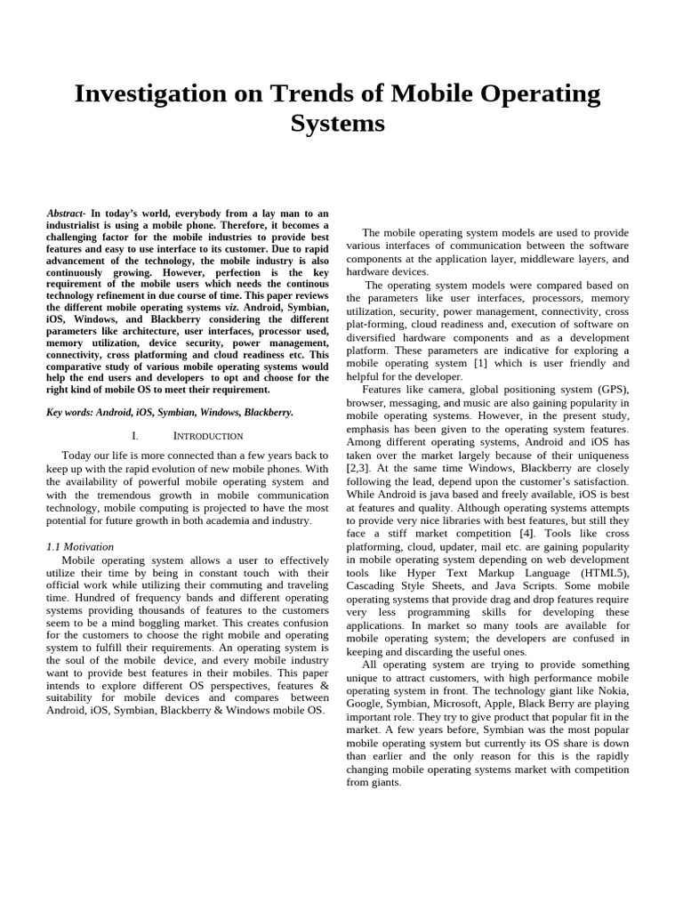 Investigation On Trends of Mobile Operating Systems IJERTV4IS070587 | PDF | Operating System ...