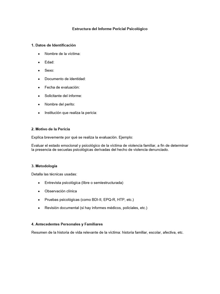 Estructura Del Informe Pericial Psicológico | PDF