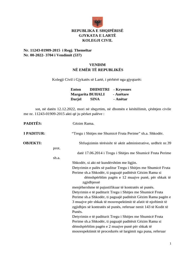 Vendim - Mardh - Pune Adm. | PDF