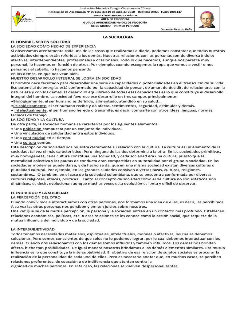 Guía Filosofía 11 #1 Per 3 | PDF | Sociedad | Aristóteles