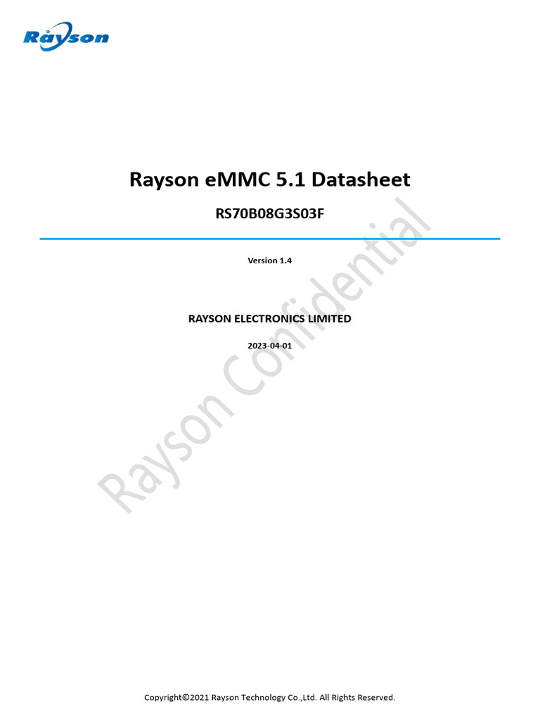 Rayson eMMC 5.1 Datasheet RS70B08G3S03F | PDF | Flash Memory | Booting