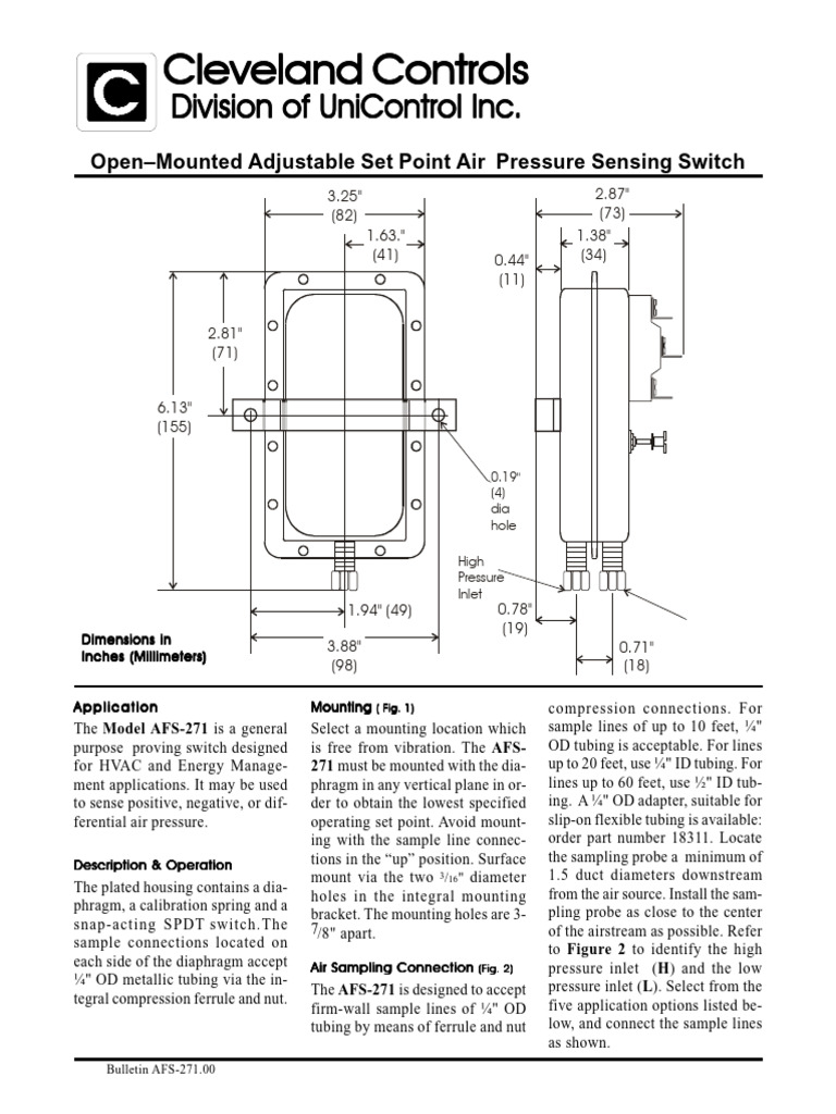 Cleveland Controls AFS-271 | PDF | Switch | Pressure
