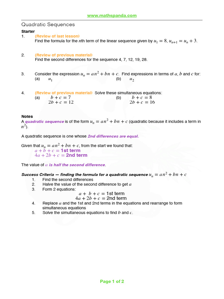 Understanding Quadratic Sequences | PDF | Quadratic Equation | Equations