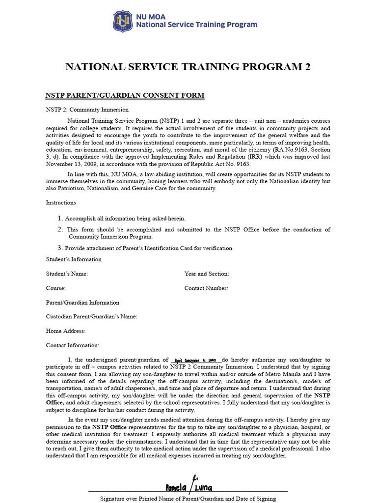 NSTP 2 Consent Forms PDF | PDF