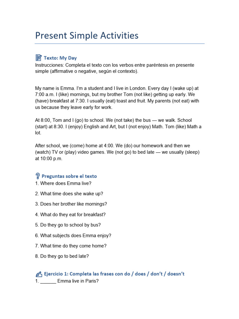Present Simple Activity: My Day | PDF