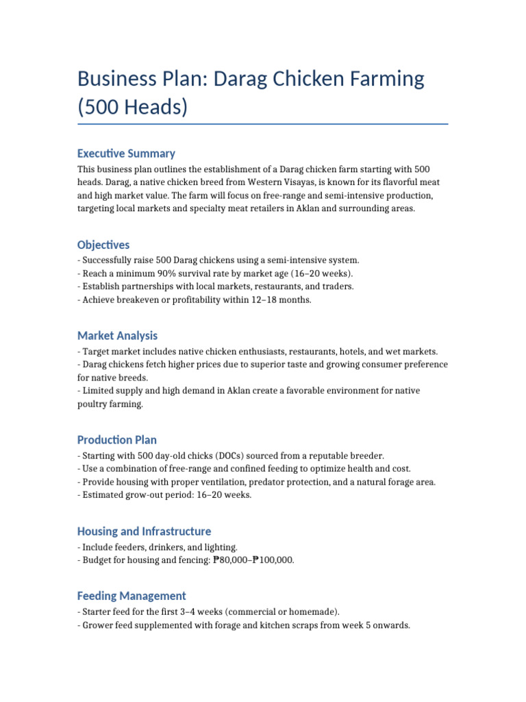 Darag Chicken Farm Business Plan 500 Heads | PDF | Poultry Farming ...