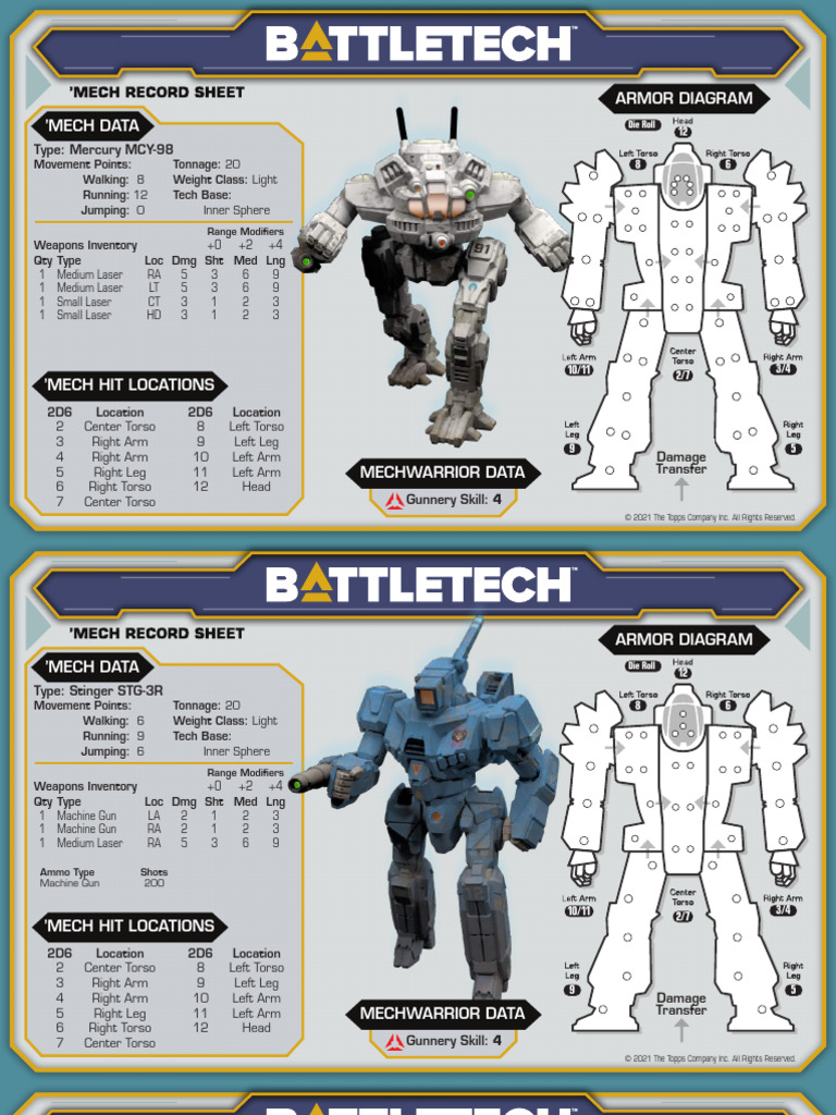Quick Start Sheets - Inner Sphere | PDF | Battle Tech