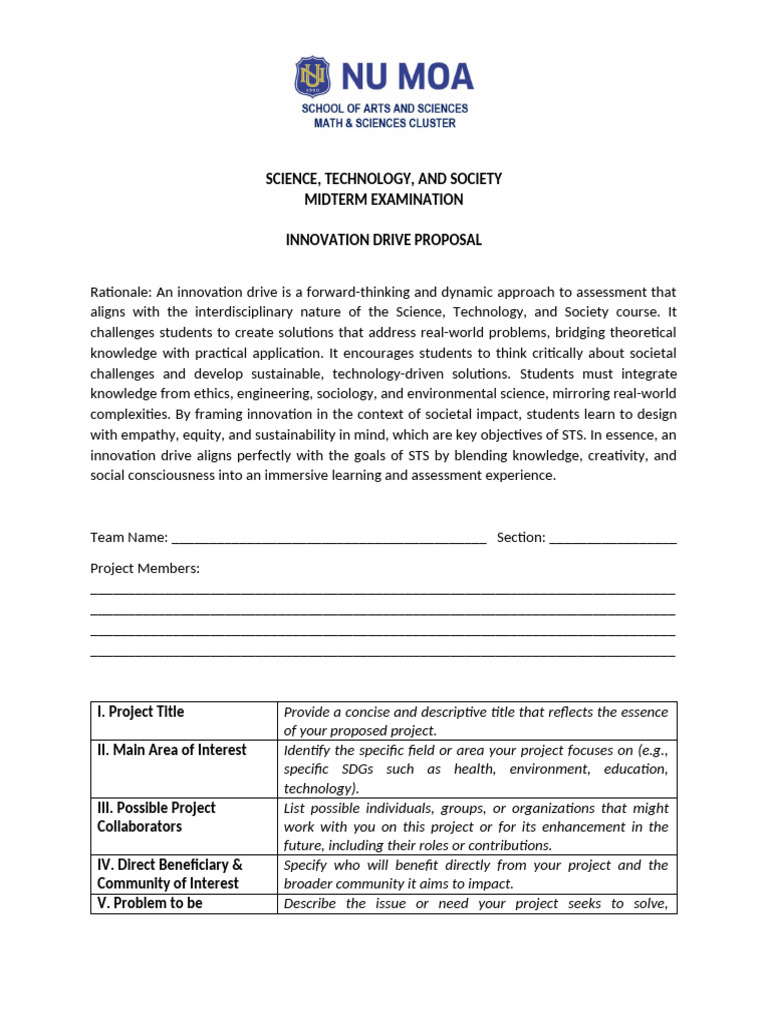 STS Midterm Exam - Innovation Drive Proposal | PDF | Sustainability | Innovation
