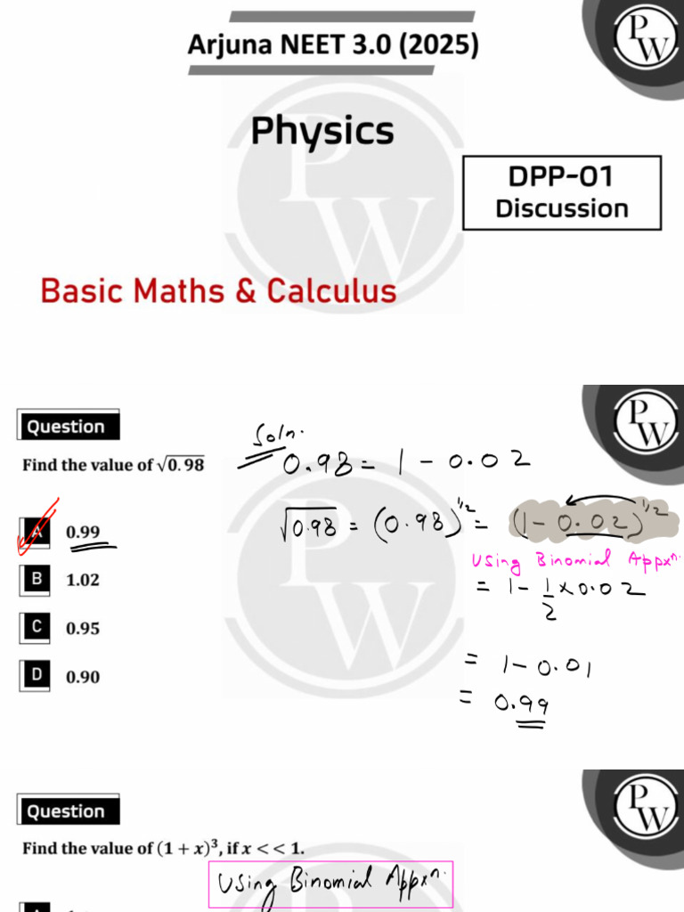 Basic Maths & Calculus - DPP 01 Solution Notes - Arjuna NEET 3.0 2025 | PDF