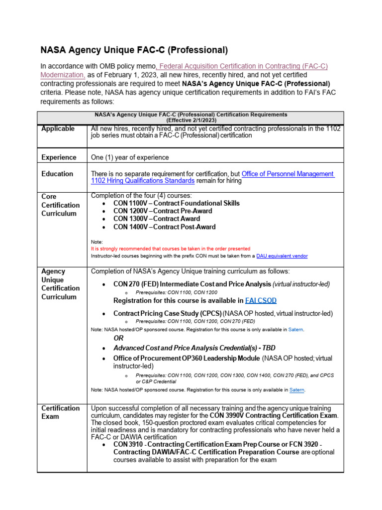 Nasa Fac C Curriculum Table | PDF | Professional Certification ...