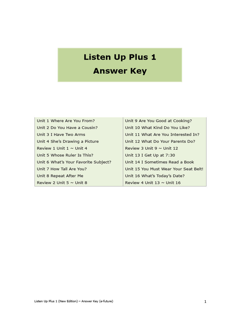 Answer Key for Listen Up Plus 1 | PDF