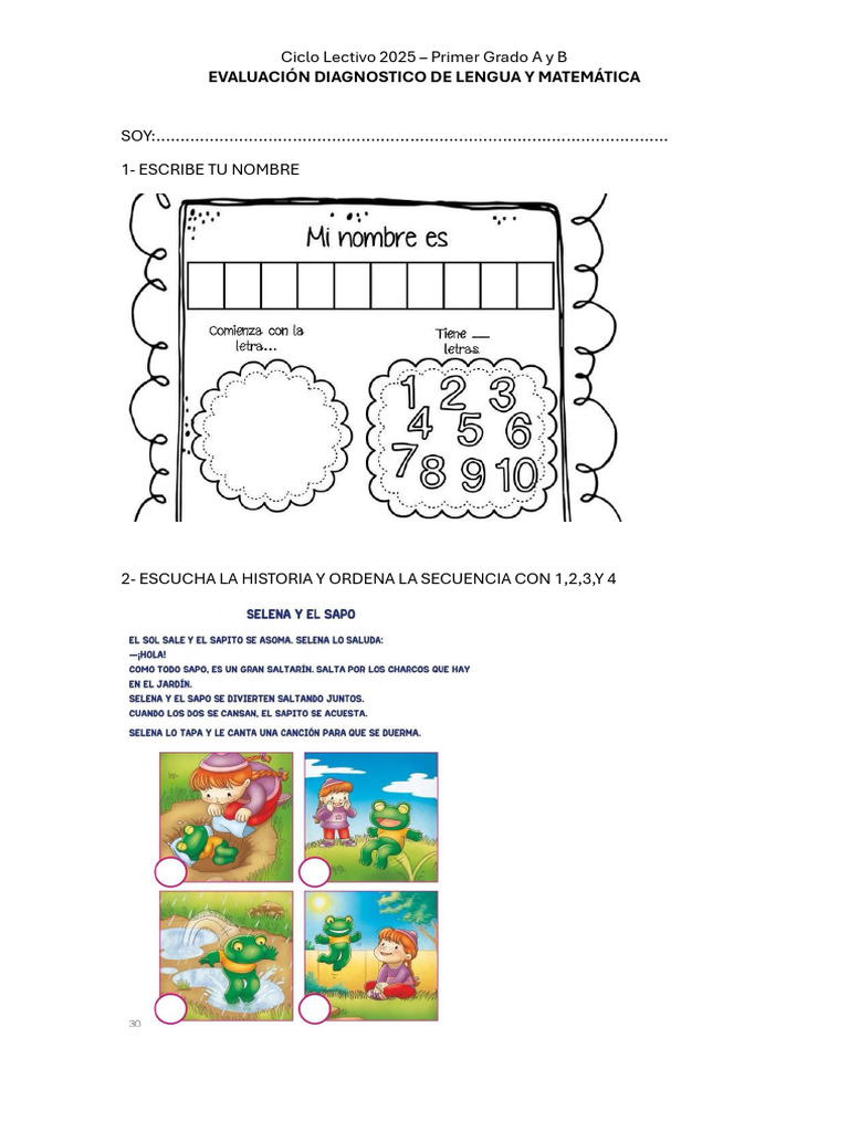 Evaluación Diagnóstica Primer Grado 2025 | PDF
