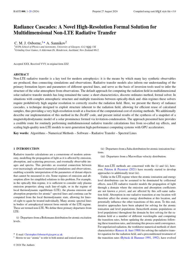 Radiance Cascades - A Novel High-Resolution Formal Solution For Multidimensional Non-LTE ...