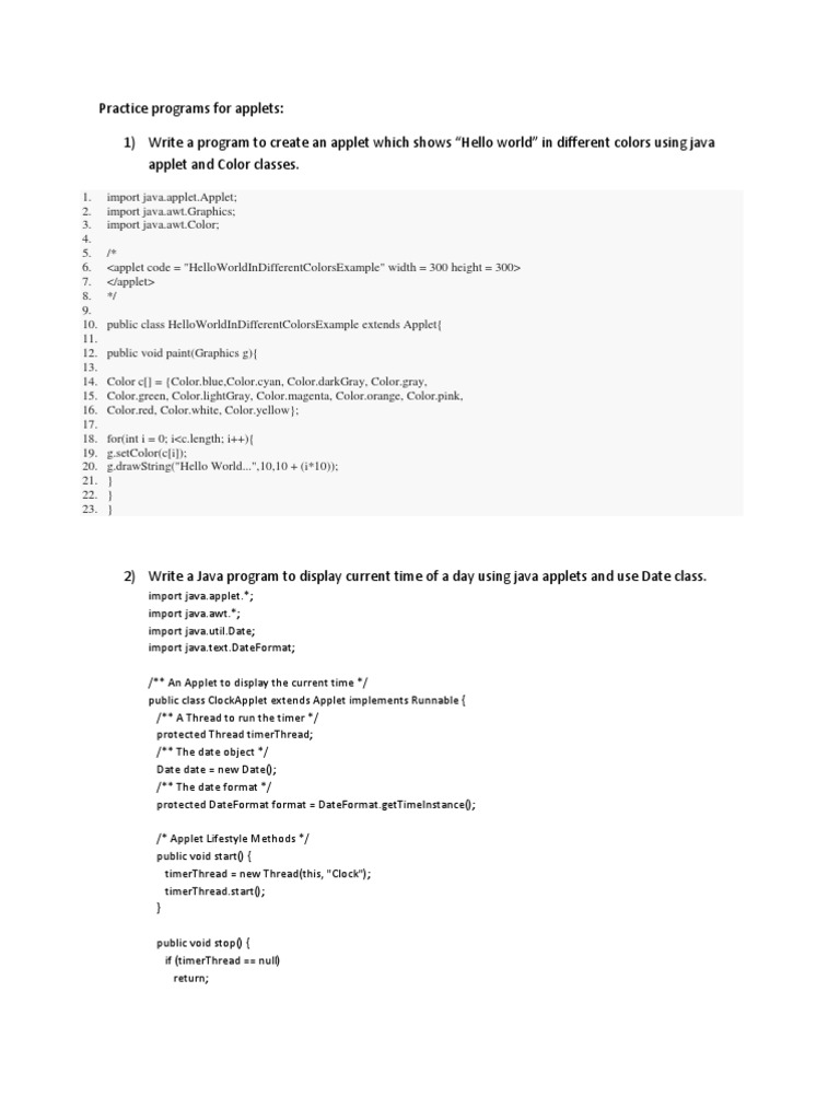 Practice Programs For Applets Download Free Pdf Java Programming