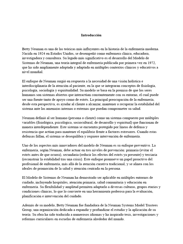 Teoría de Sistemas de Betty Neuman | PDF | Enfermería | Estrés (biología)