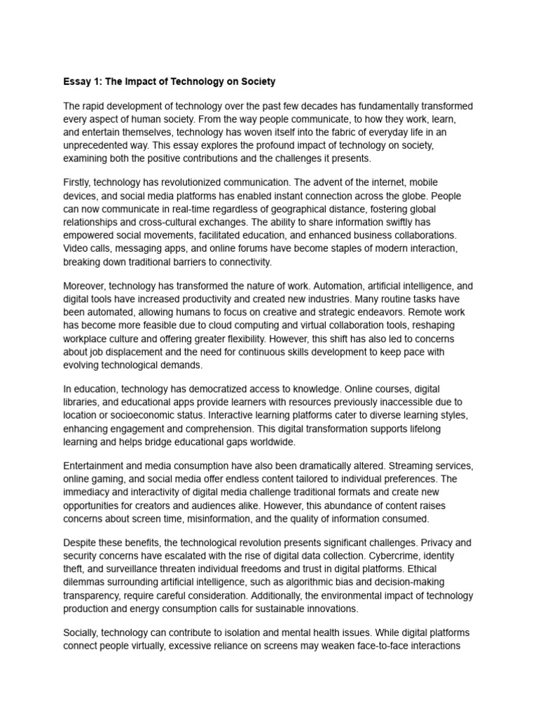 Technology's Multifaceted Impact on Society | PDF | Communication ...
