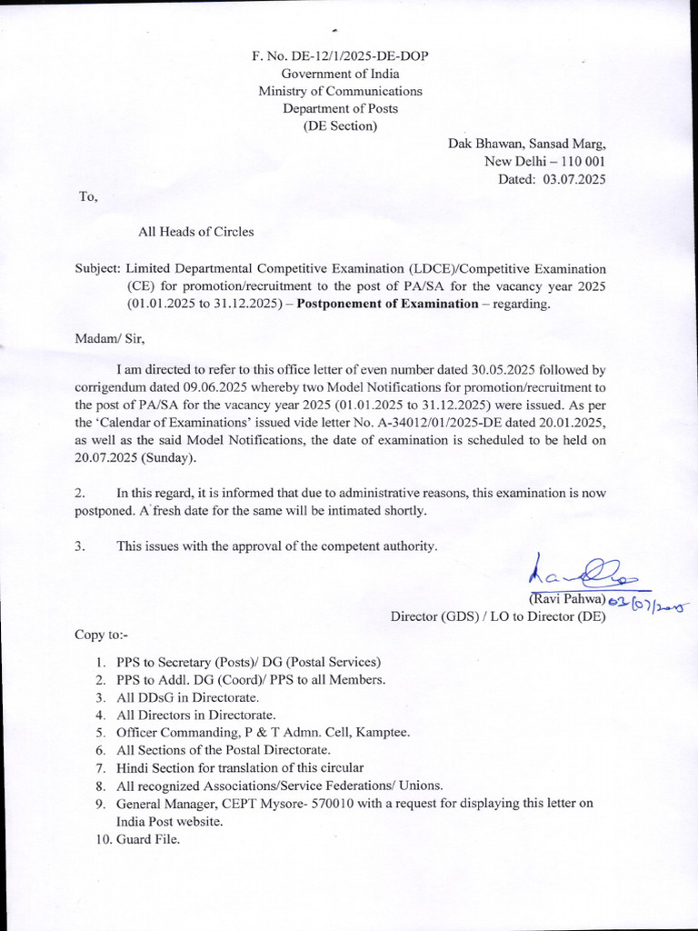 Letter No. DE-1212025-DE-DOP Dated 03.07.2025 | PDF | Government Of ...