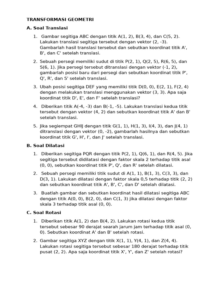 Soal Transformasi Geometri Kelas 9 | PDF