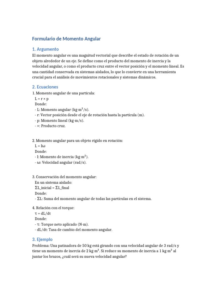 Momento Angular: Definición y Ecuaciones | PDF