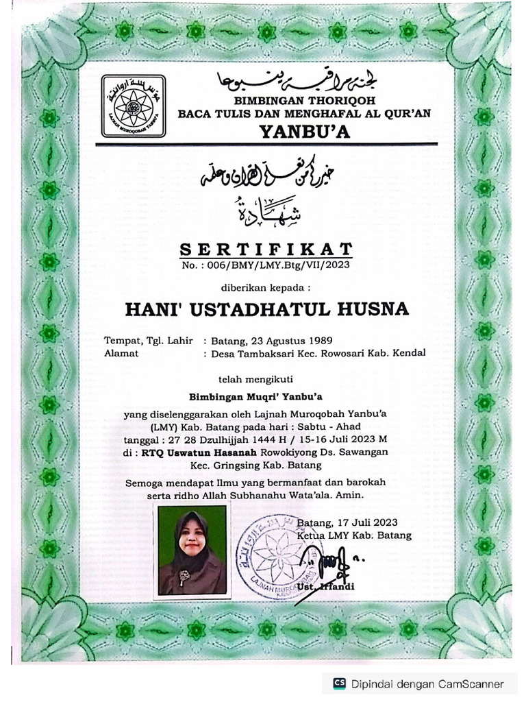 Sertifikat Hani 2023 | PDF