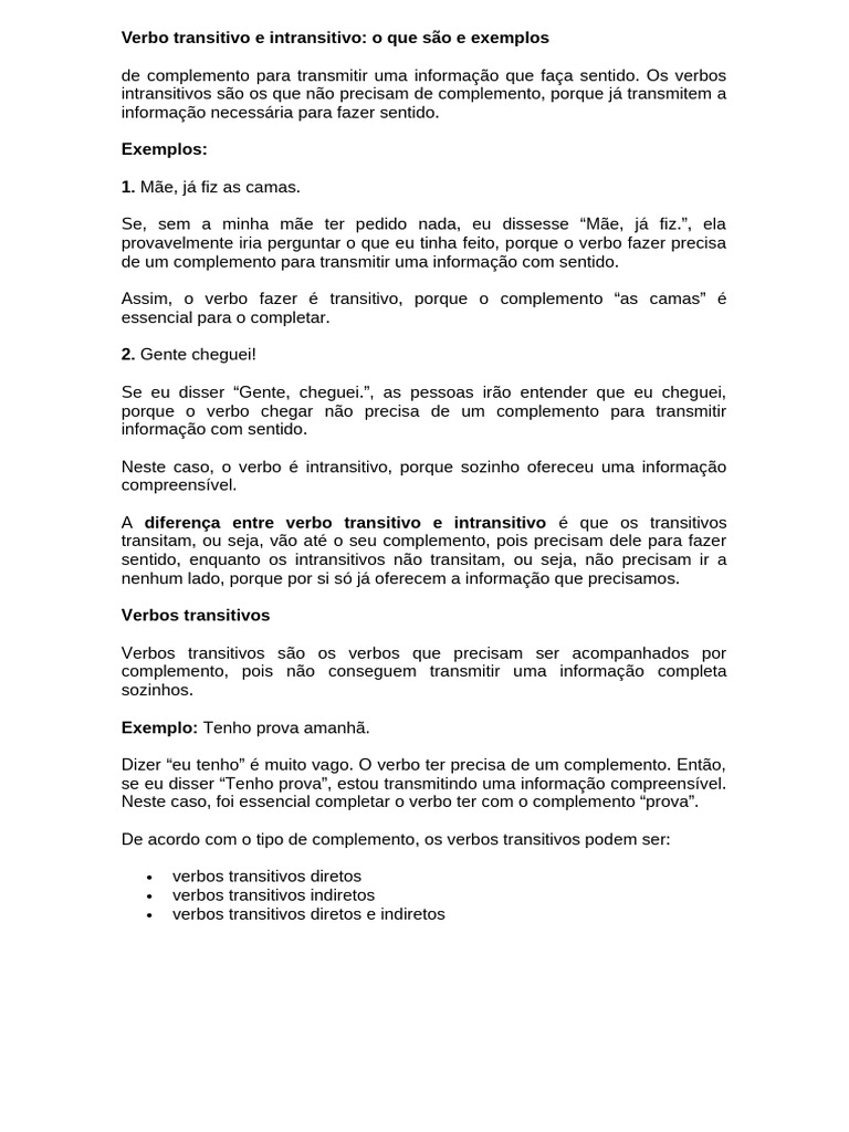 Verbo Transitivo e Intransitivo | PDF | Informação