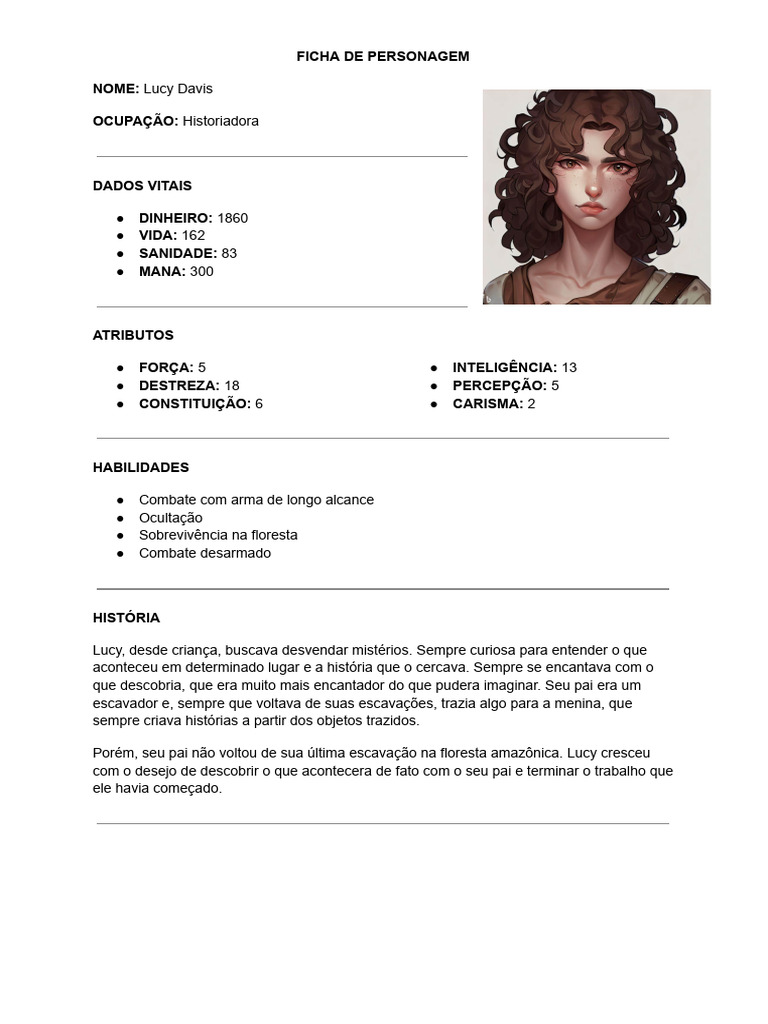 Ficha de Personagem - Lucy | PDF