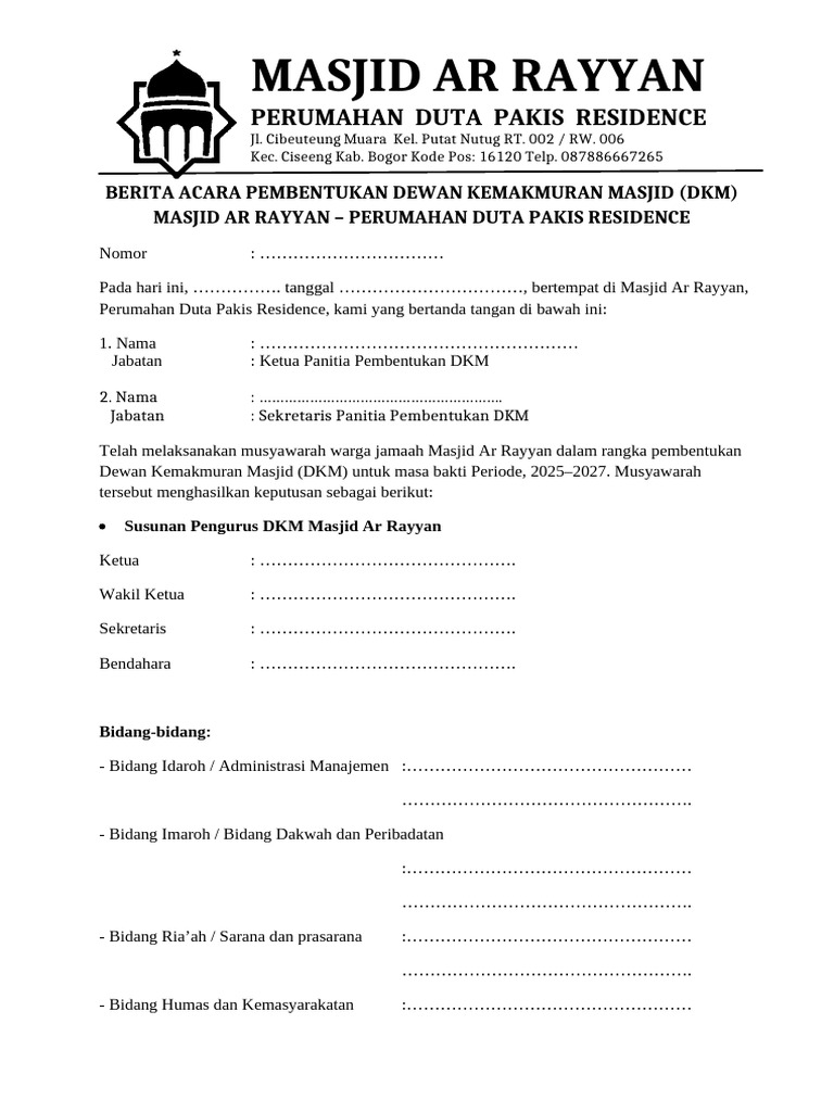 Berita Acara Pembentukan DKM 1 | PDF